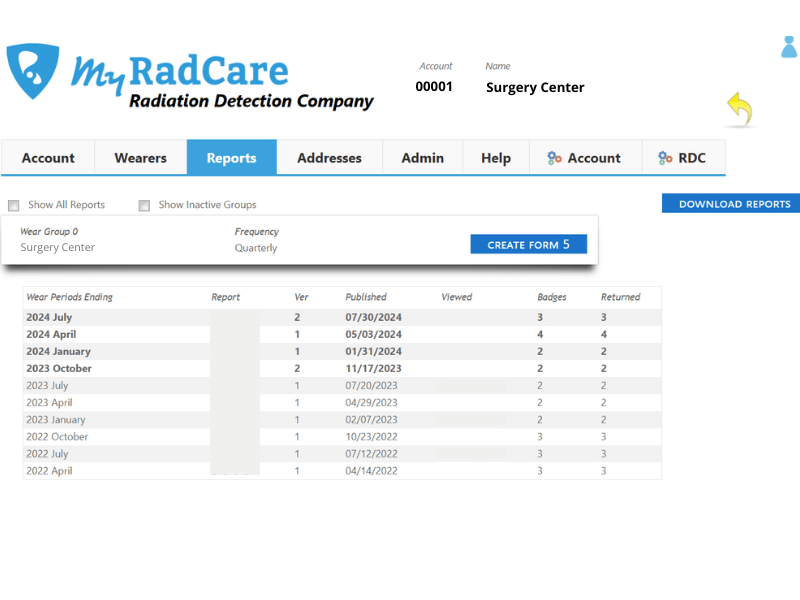 MyRadCare Dose Reports | Radiation Detection Company